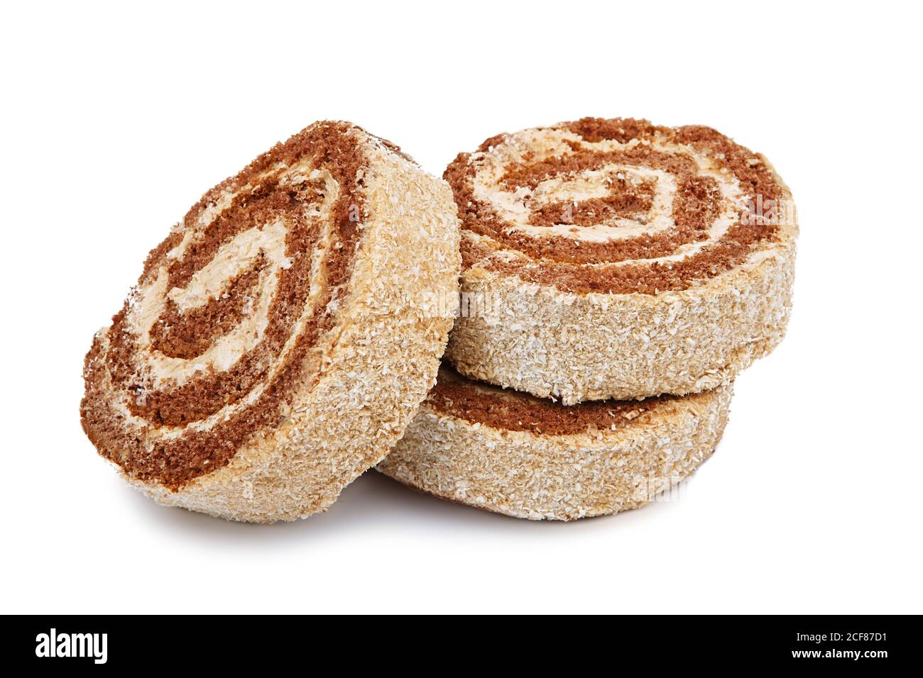 Slices of sweet roll cake isolated on white background Stock Photo - Alamy