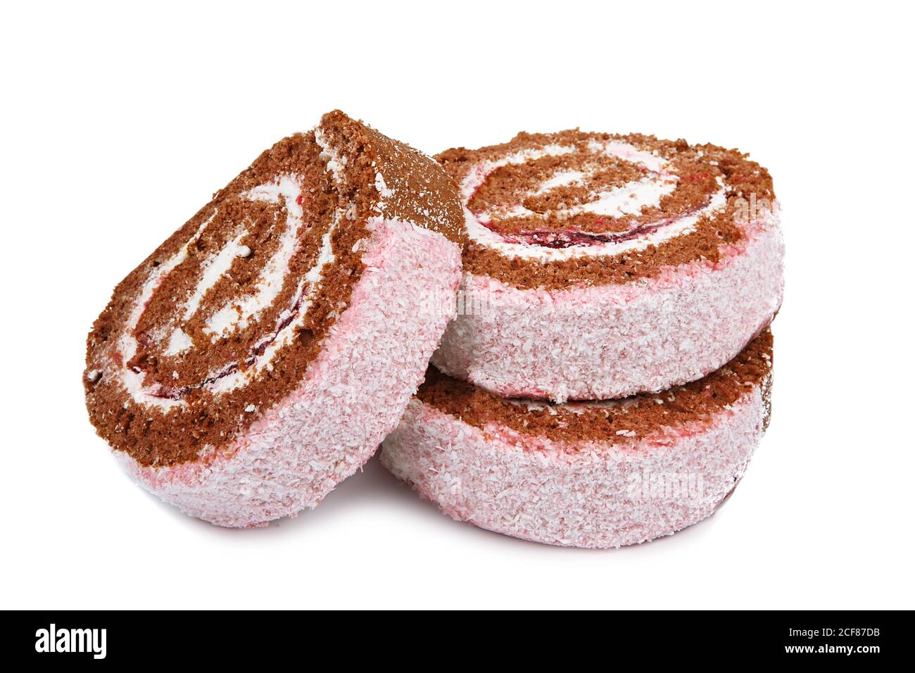 Slices of sweet roll cake isolated on white background Stock Photo - Alamy