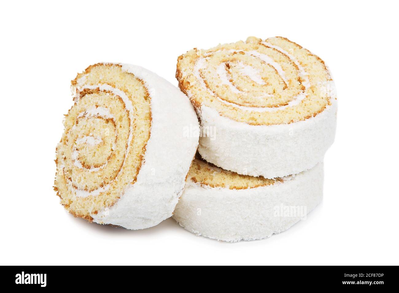 Slices of sweet roll cake isolated on white background Stock Photo - Alamy