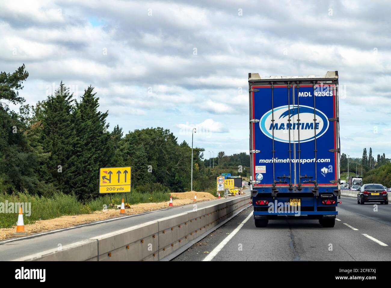 M1 motorway heading North where work upgrading to smart motorway ...