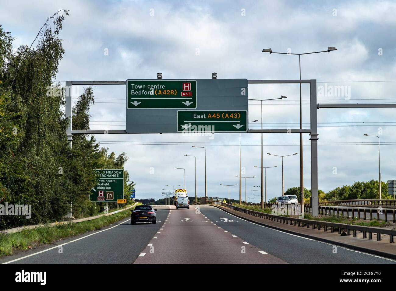 A45 approching the Bedford road junction coming from the M1 on a quite ...