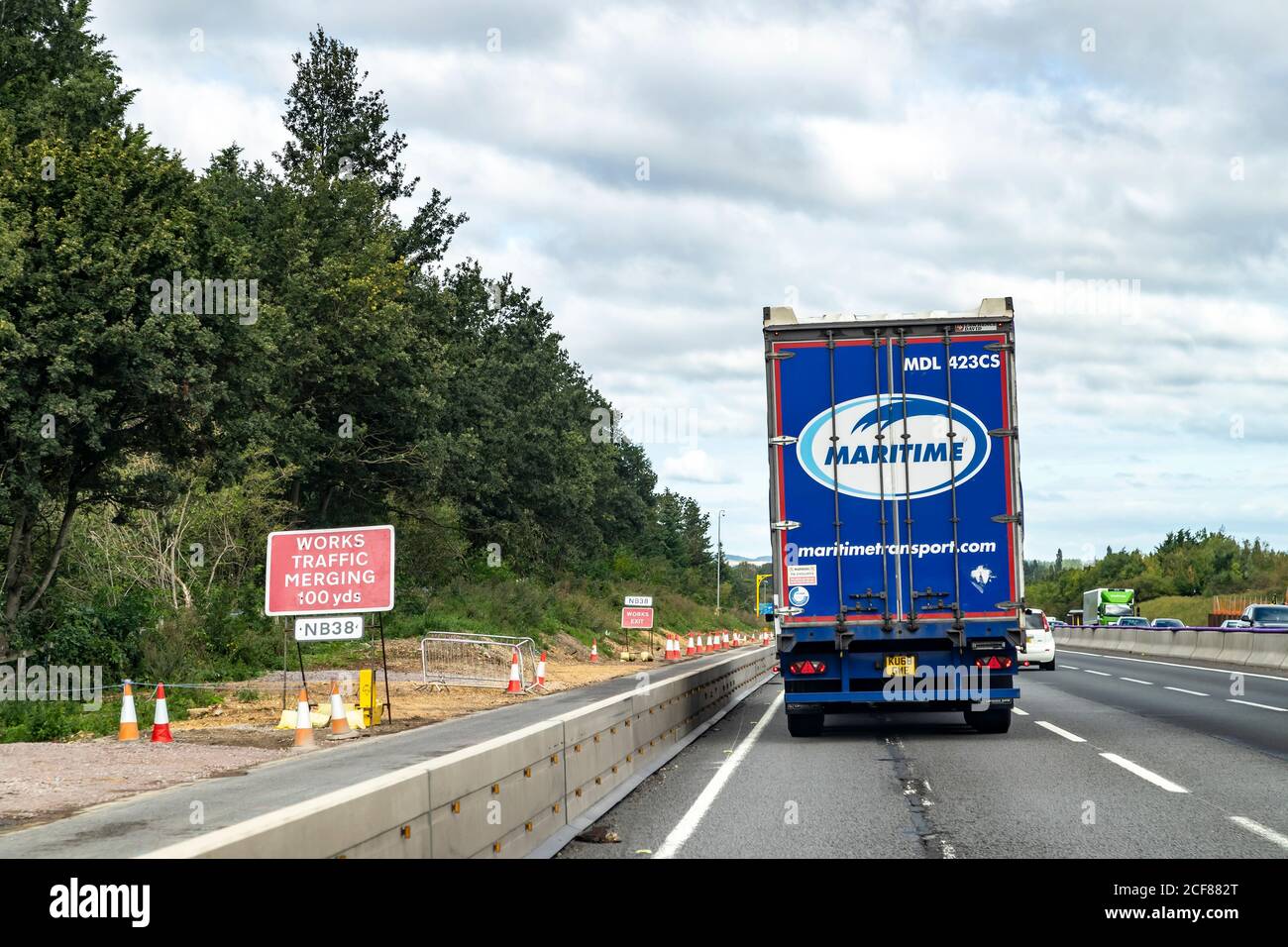 M1 motorway heading North where work upgrading to smart motorway ...