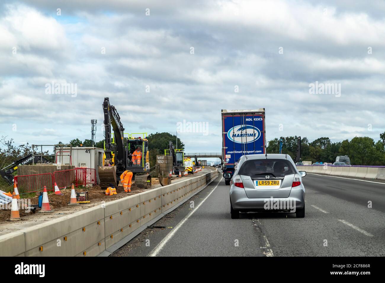 M1 motorway heading North where work upgrading to smart motorway ...