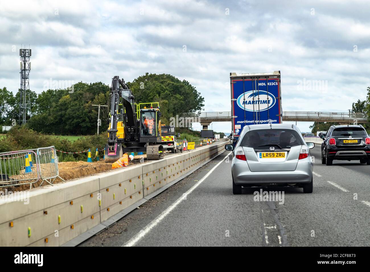 M1 motorway heading North where work upgrading to smart motorway ...