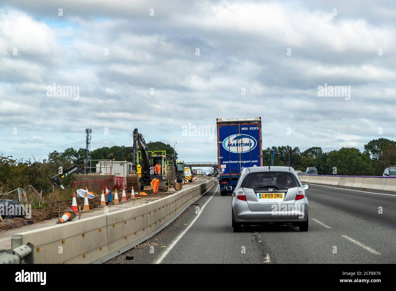 M1 motorway heading North where work upgrading to smart motorway ...