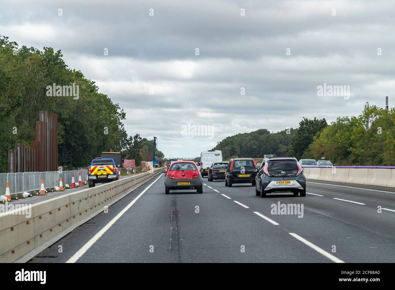 M1 motorway heading North where work upgrading to smart motorway ...