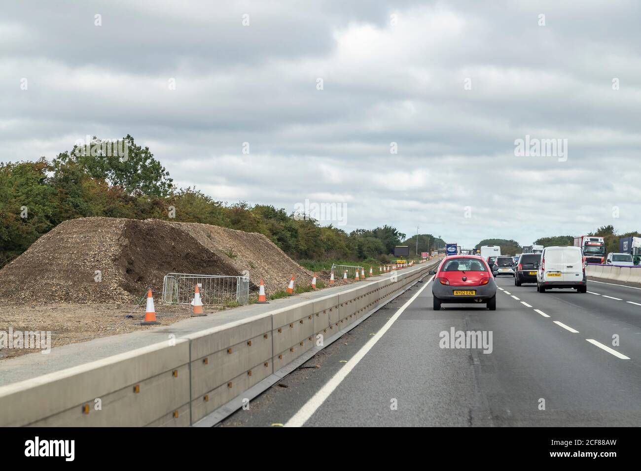 M1 motorway heading North where work upgrading to smart motorway ...