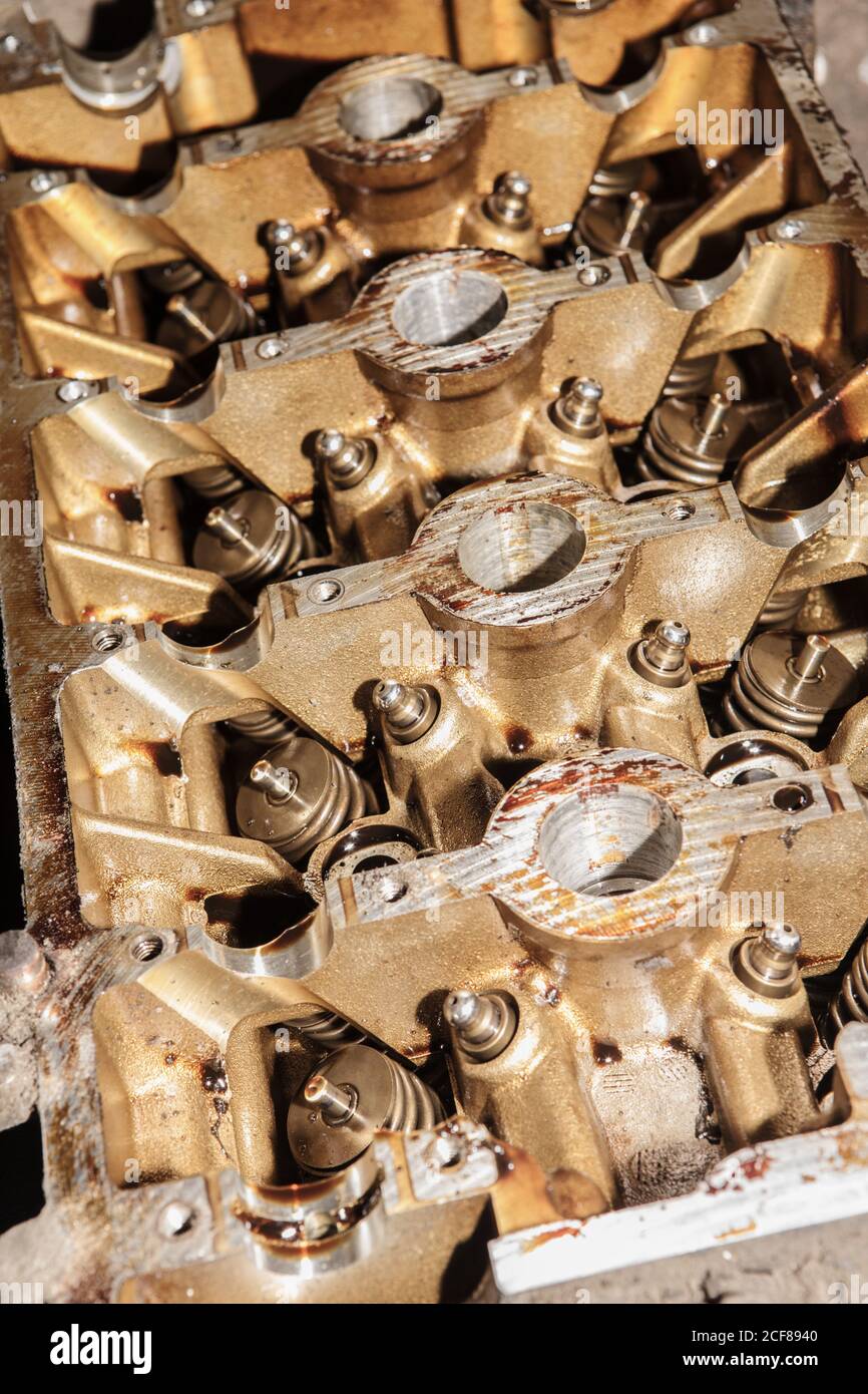 cover of block of petrol engine with cam-shafts Stock Photo - Alamy