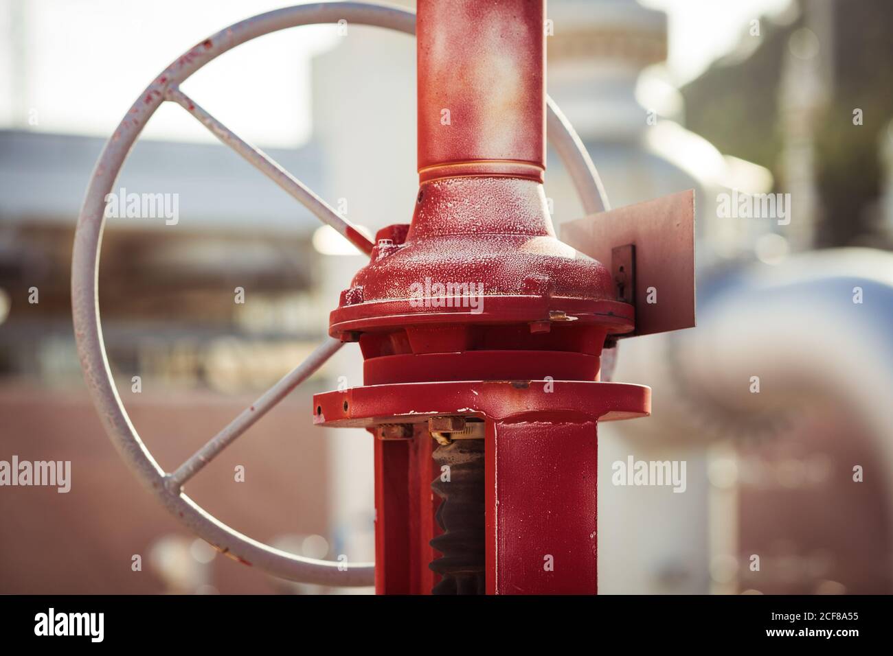 Frozen pipeline valve installed on metal tube transferring liquid ...