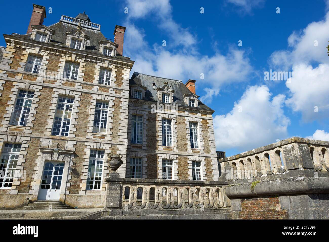 Balleroy, France - August 18, 2014: Main entrance of Balleroy castle ...