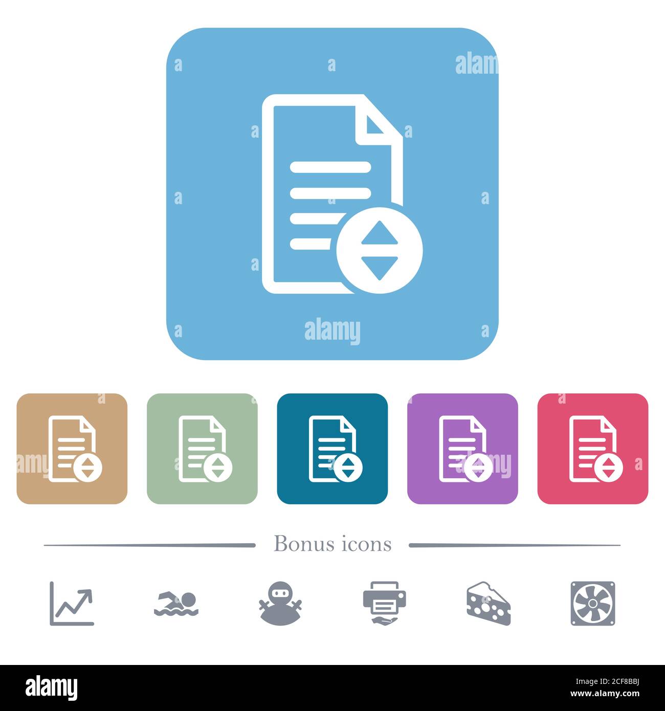 Document scrolling white flat icons on color rounded square backgrounds ...