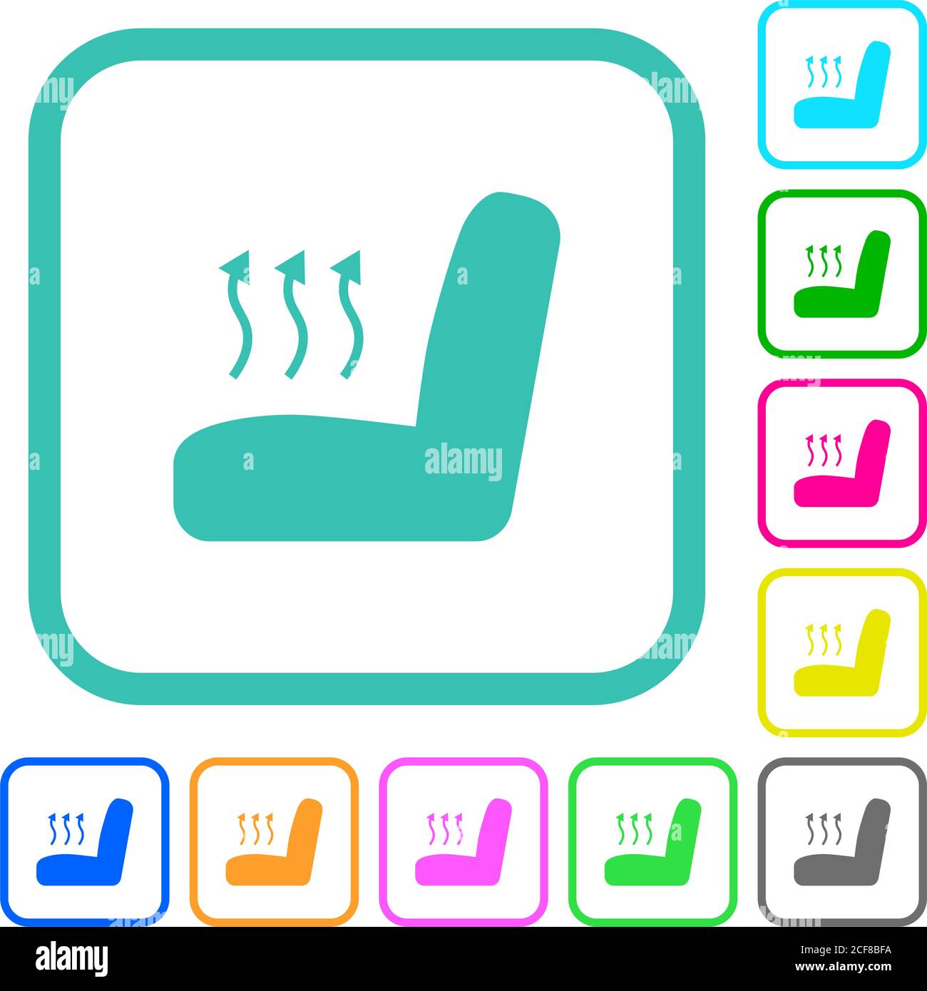 Car seat heating vivid colored flat icons in curved borders on white ...