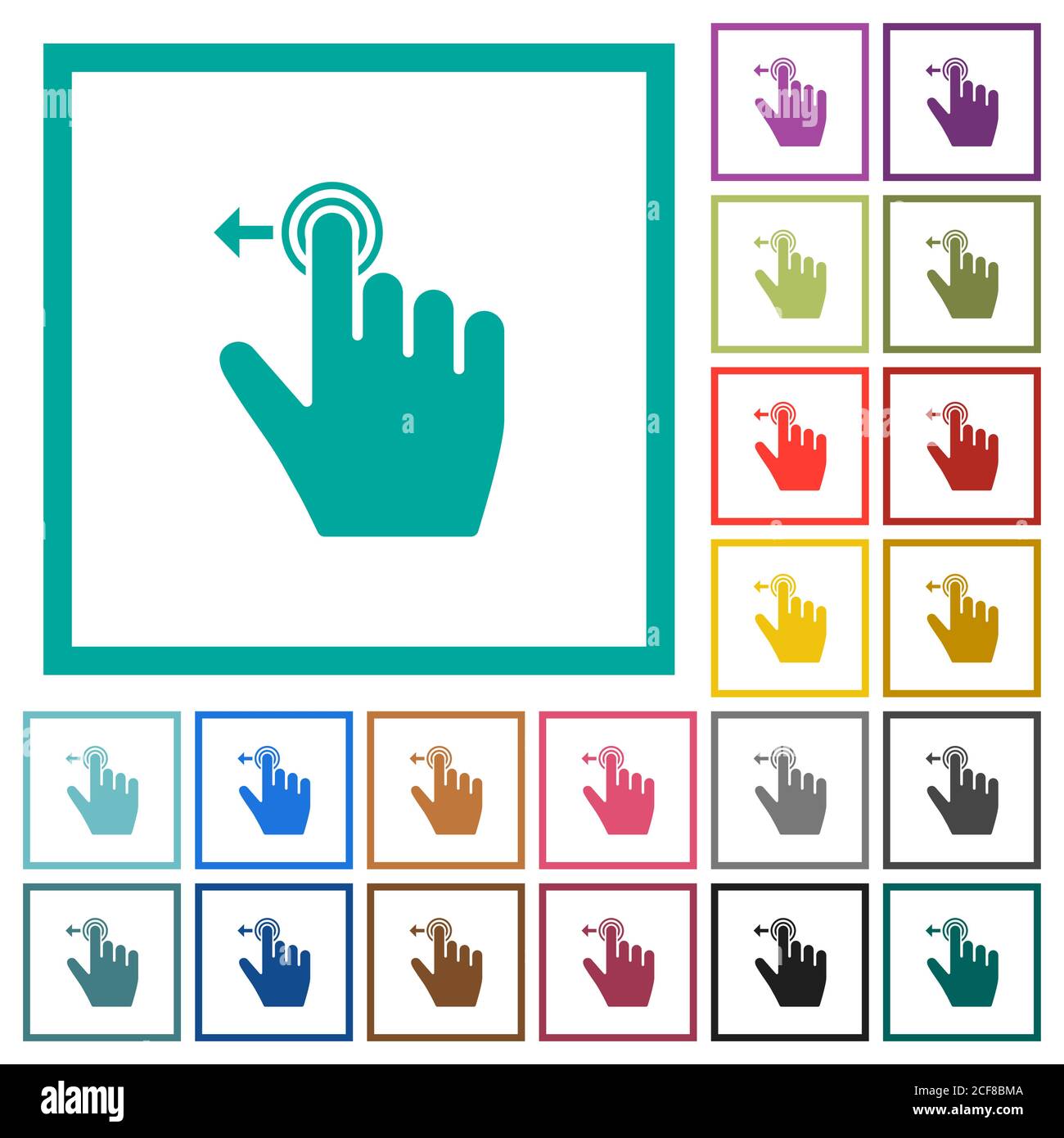 Right handed slide left gesture flat color icons with quadrant frames ...