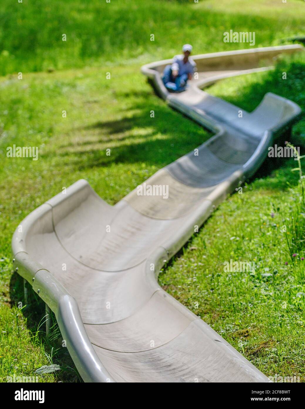 family on summer toboggan run Stock Photo - Alamy