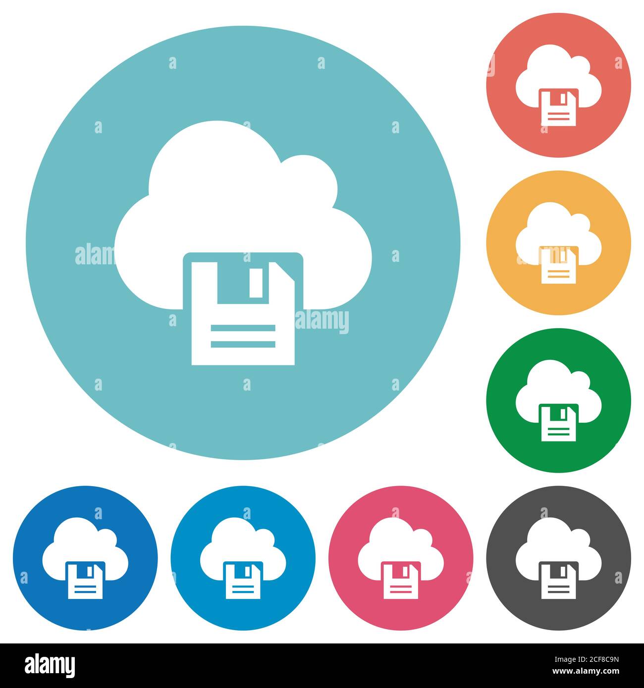 Cloud storage flat white icons on round color backgrounds Stock Vector ...