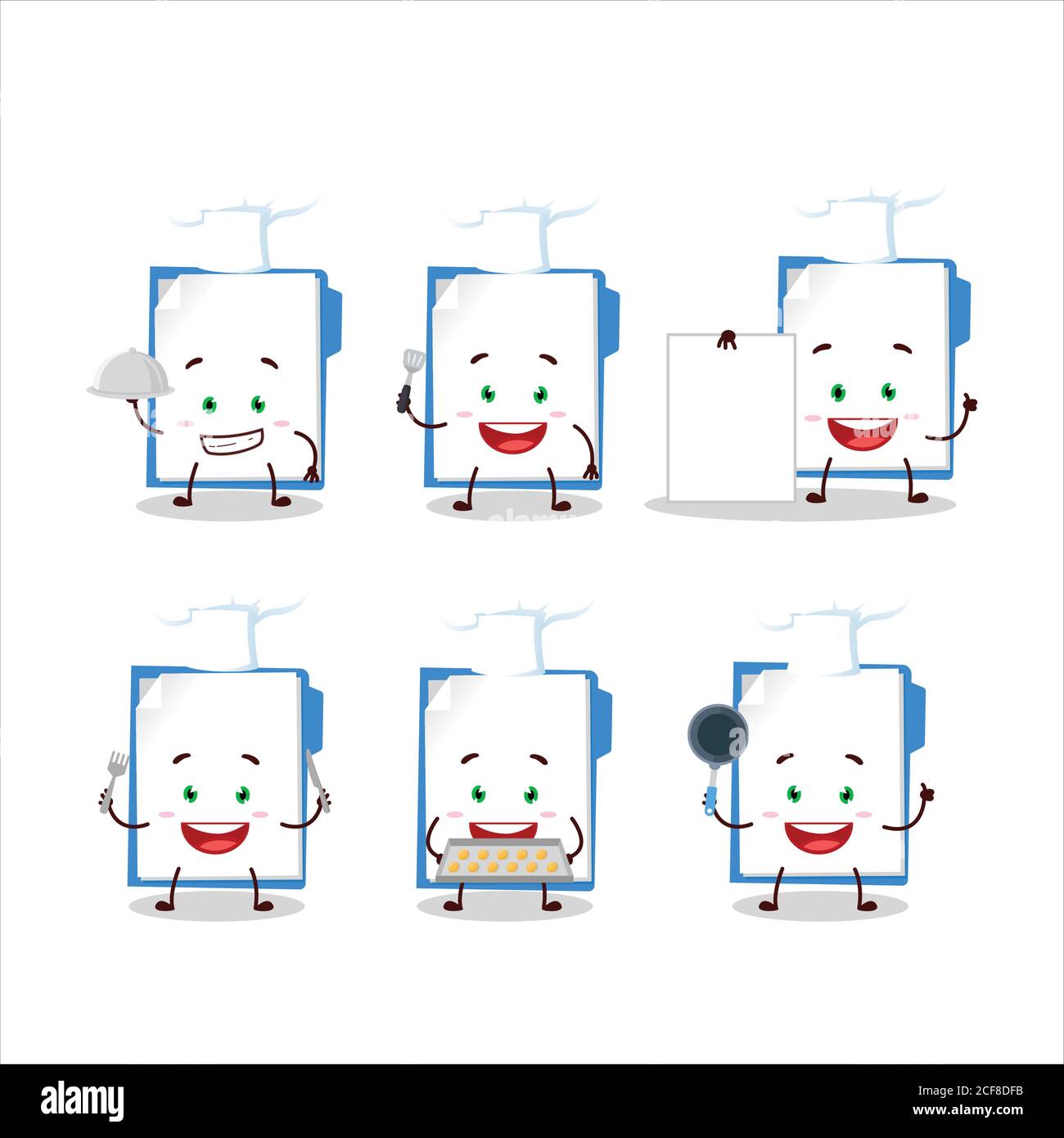 Cartoon character of blue manila folder with various chef emoticons ...