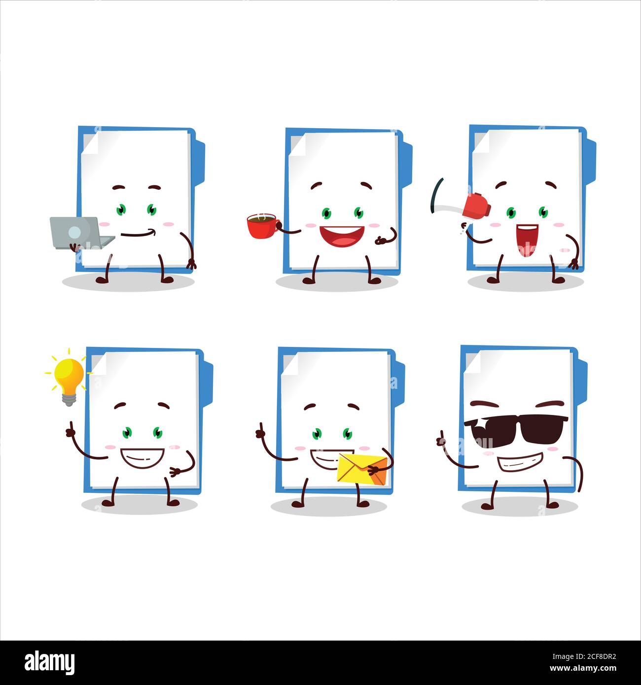 Blue manila folder cartoon character with various types of business ...