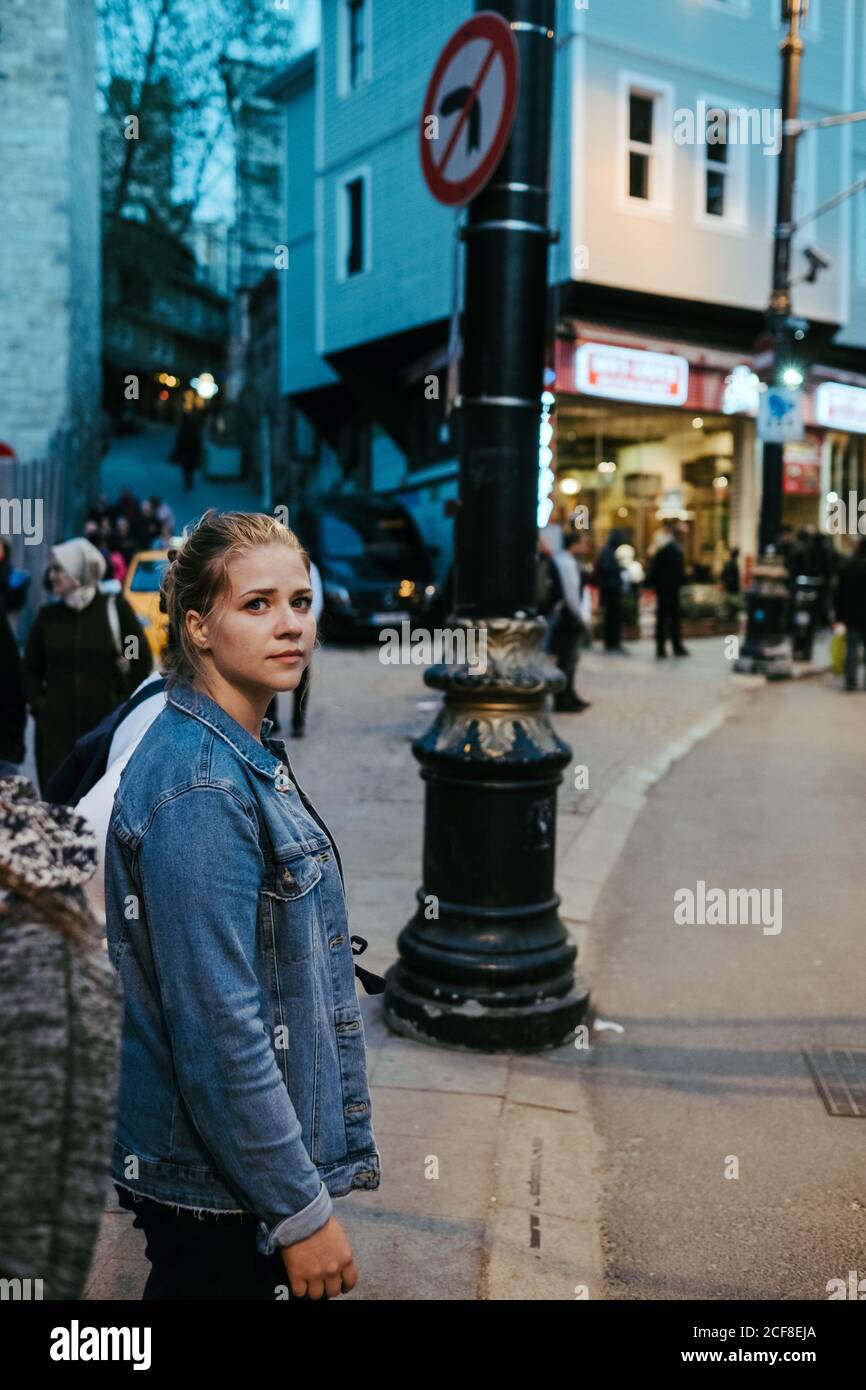 Blond lady side view hi-res stock photography and images - Alamy