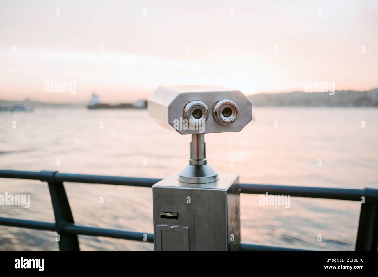 Amazing landscape of gray steel binocular locating on observation ...