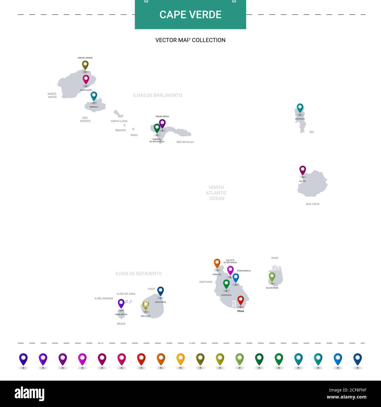 Cape Verde map with location pointer marks. Infographic vector template ...