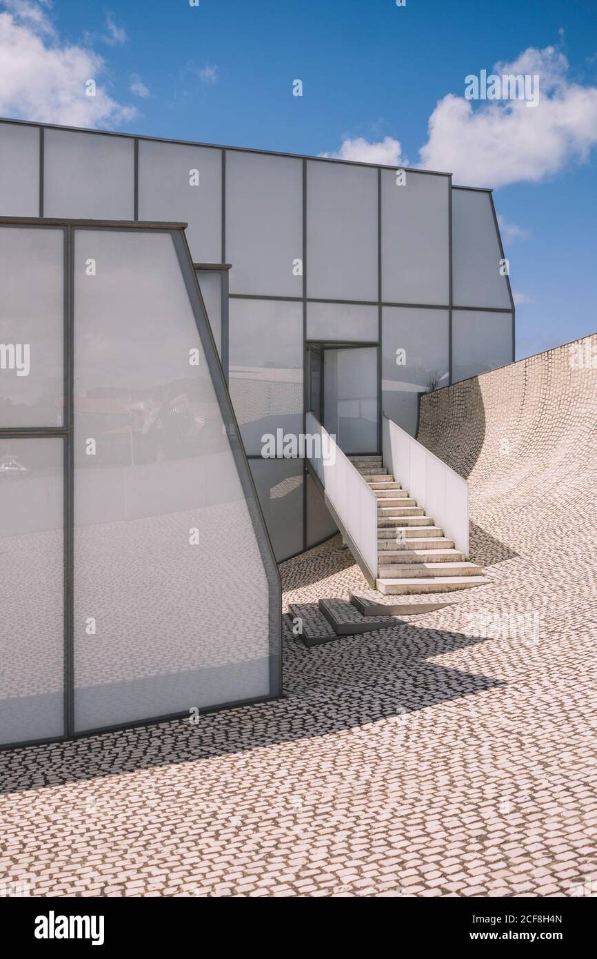 Square building without windows in modern style with staircase in ...