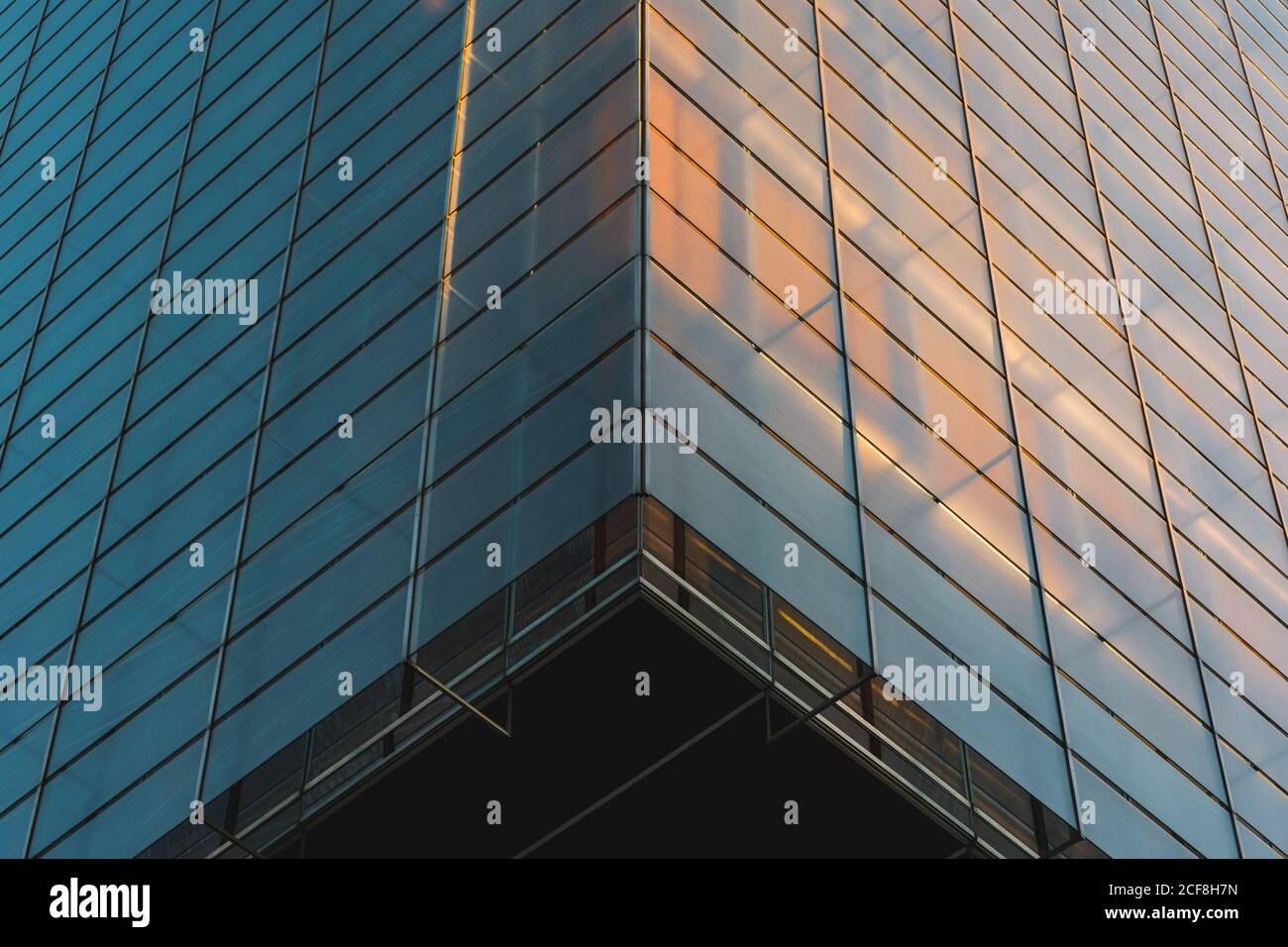 From below glass walls of skyscraper in coming evening Stock Photo - Alamy