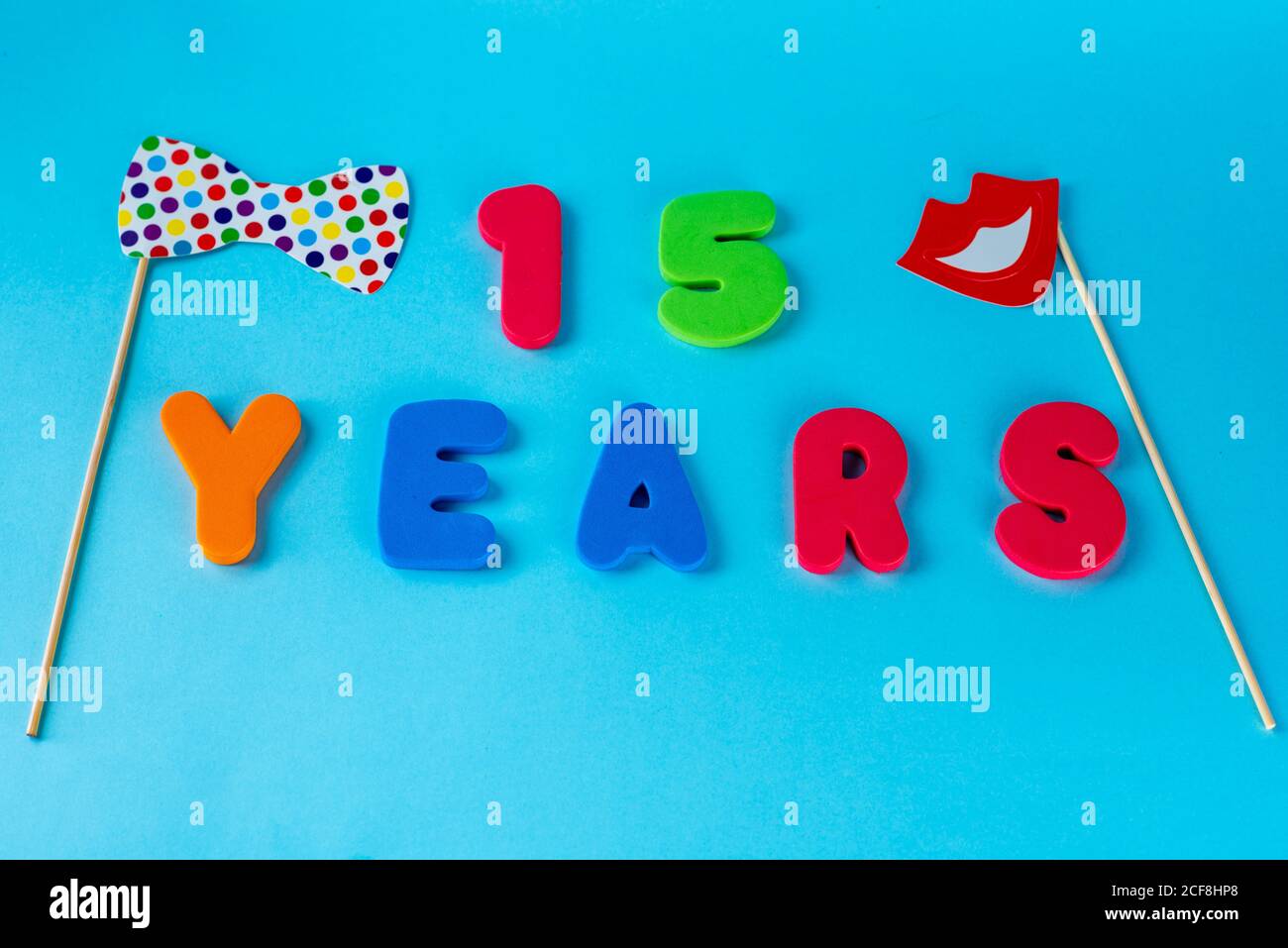 15 years old celebrating classic logo. Colored happy anniversary 15 th ...