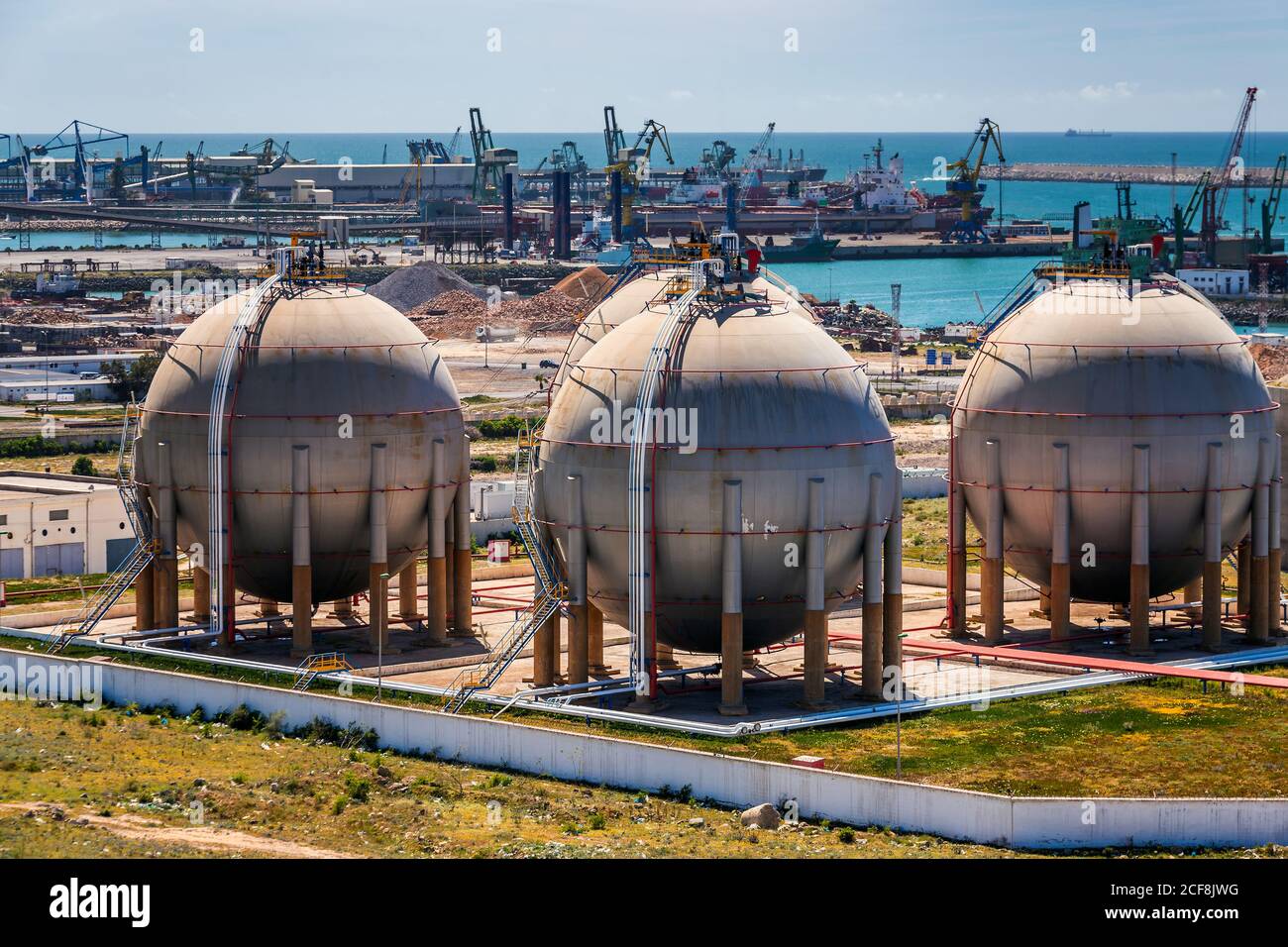Oil and gas storage tank in refinery in Oualidia, Morocco Stock Photo ...