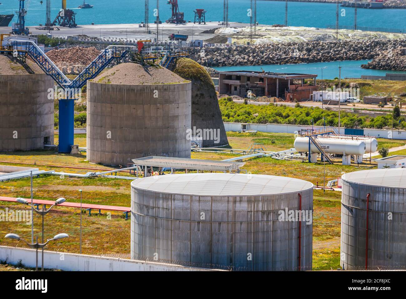 Oil and gas storage tank in refinery in Oualidia, Morocco Stock Photo ...