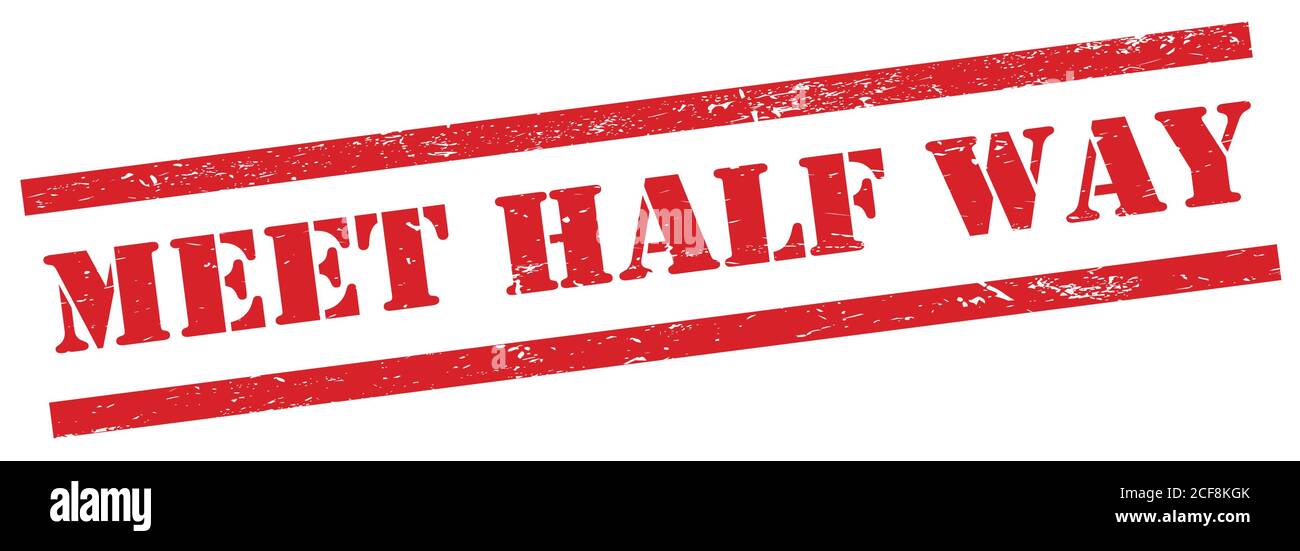 MEET HALF WAY text on red grungy rectangle stamp Stock Photo - Alamy