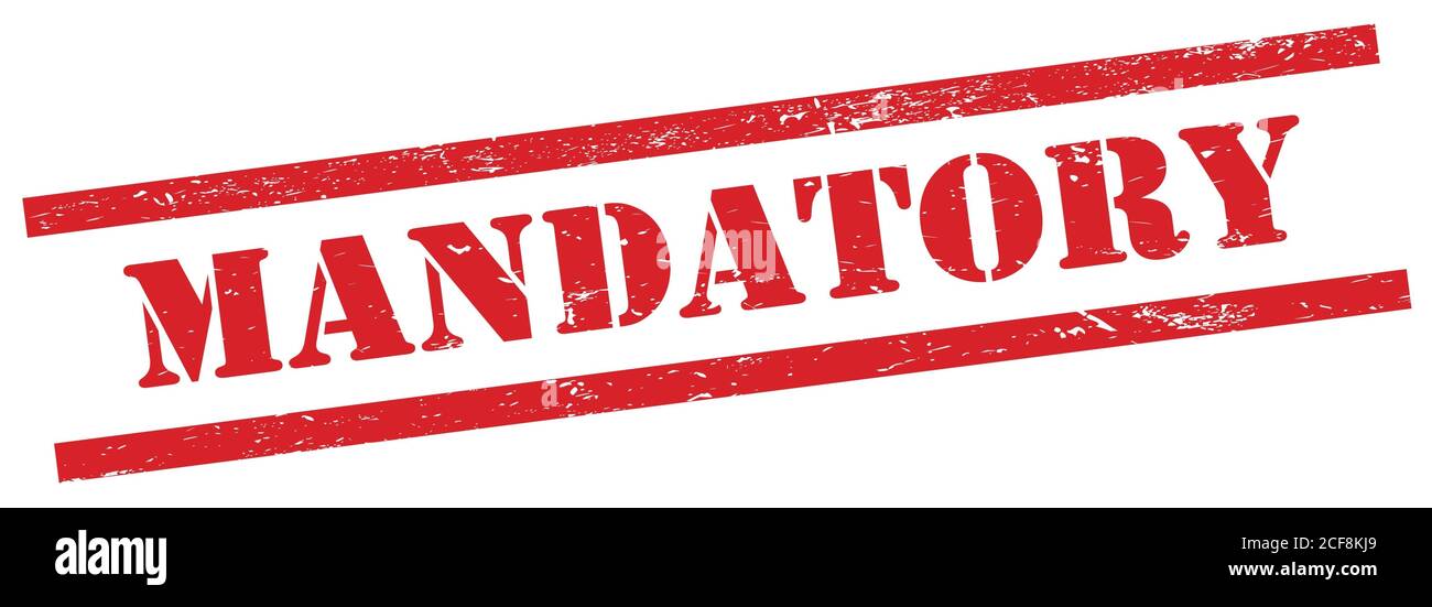 MANDATORY text on red grungy rectangle stamp Stock Photo - Alamy