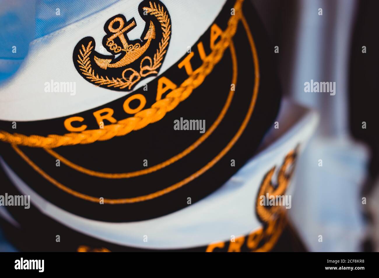 Traditional white sailors hat with the inscription Croatia. Anchor ...