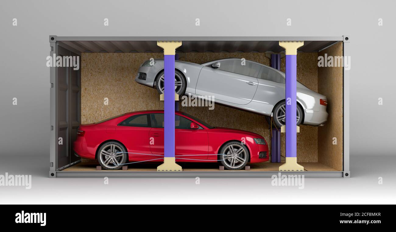 delivery of cars from auctions Cars loaded into a shipping container 3d ...