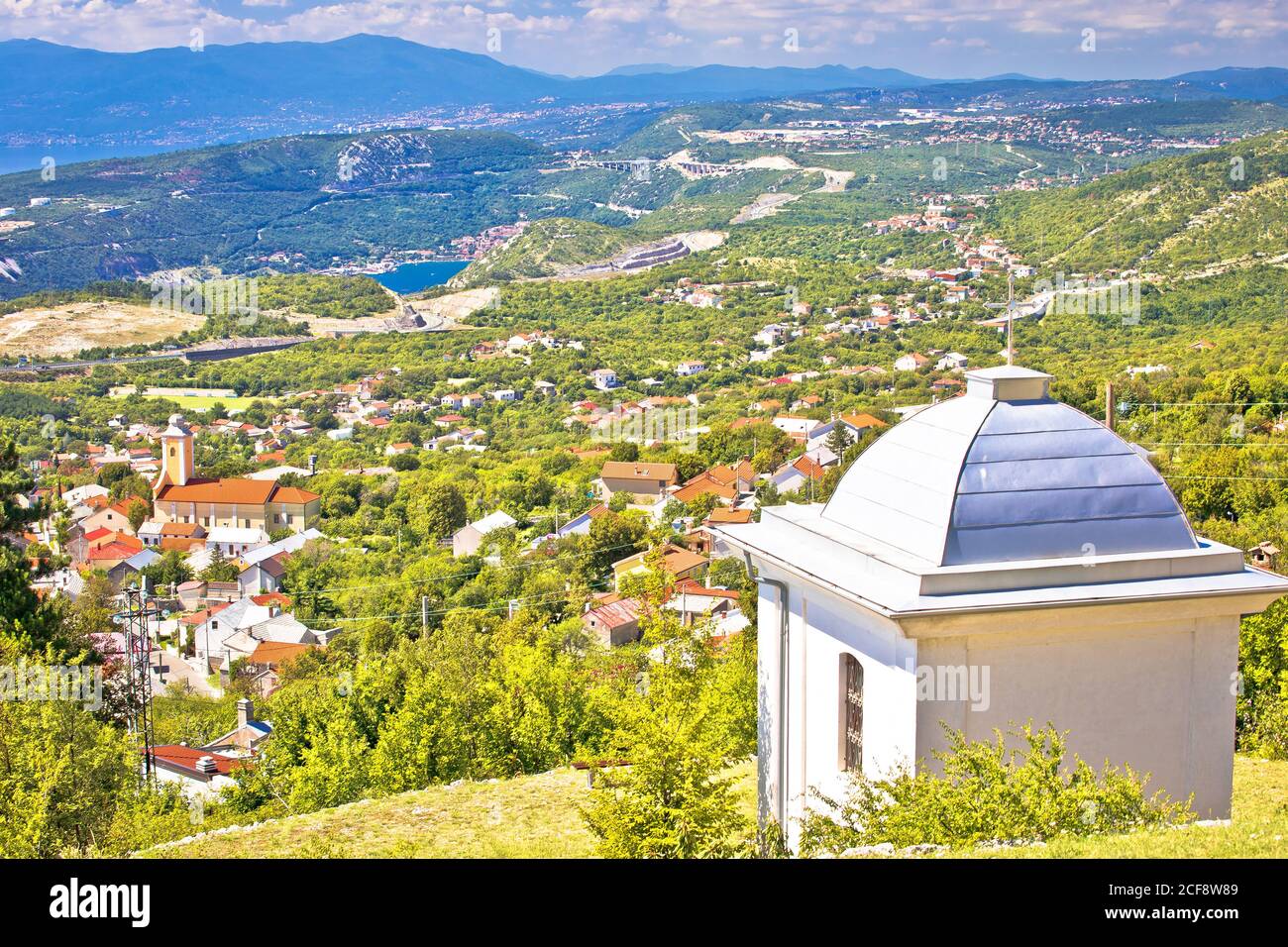 Village of Hreljin above Kvarner bay scenic view, Rijeka region of ...