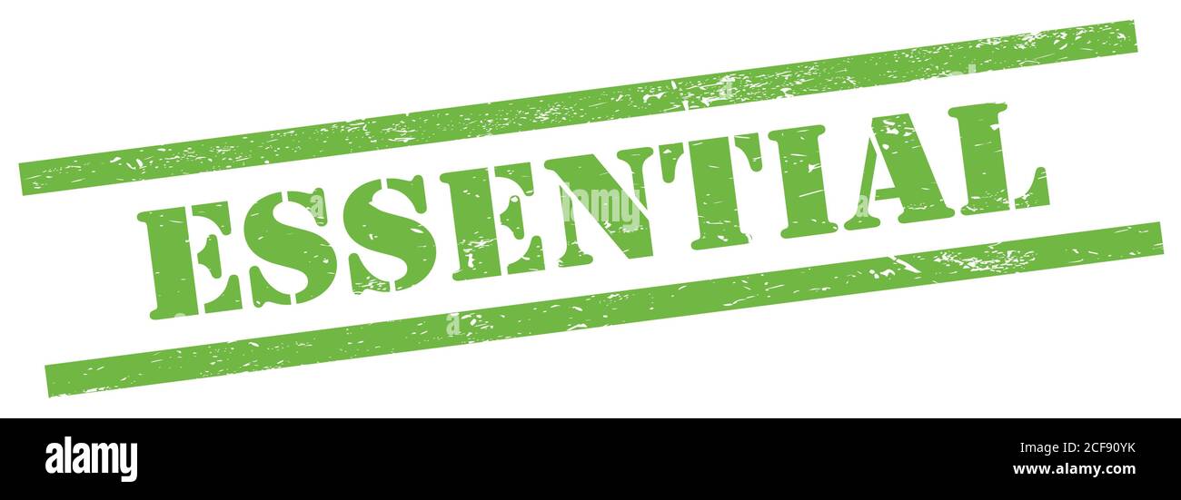 ESSENTIAL text on green grungy rectangle stamp Stock Photo - Alamy