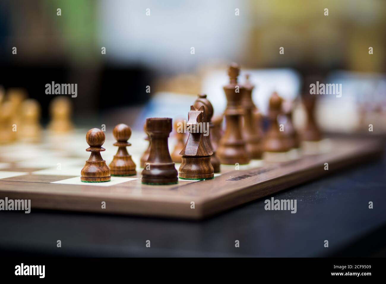 Chessboard / checkerboard with pawns and great depth of field Stock ...