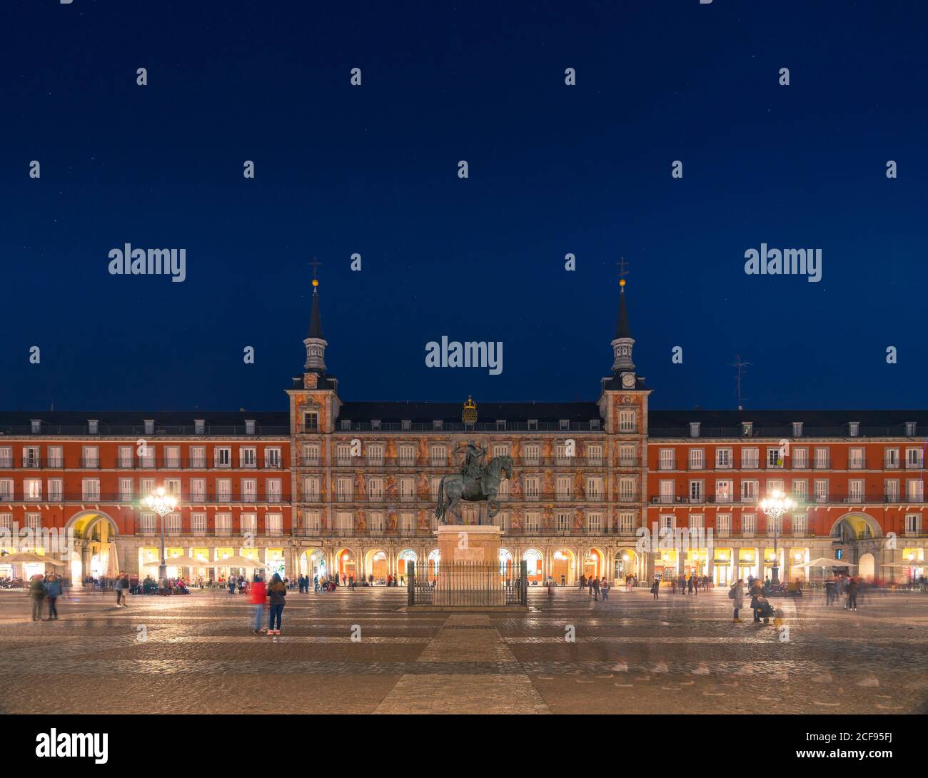 Madrid, Spain - March 15, 2019: Medieval building with spires and red ...