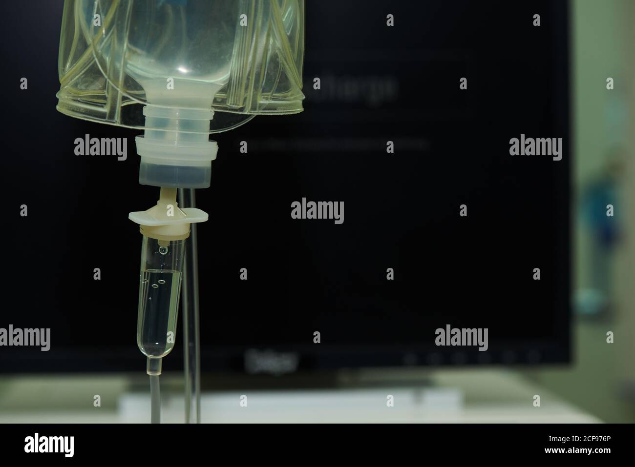 Intravenous fluid bag hanging on the pole during anesthesia in ...