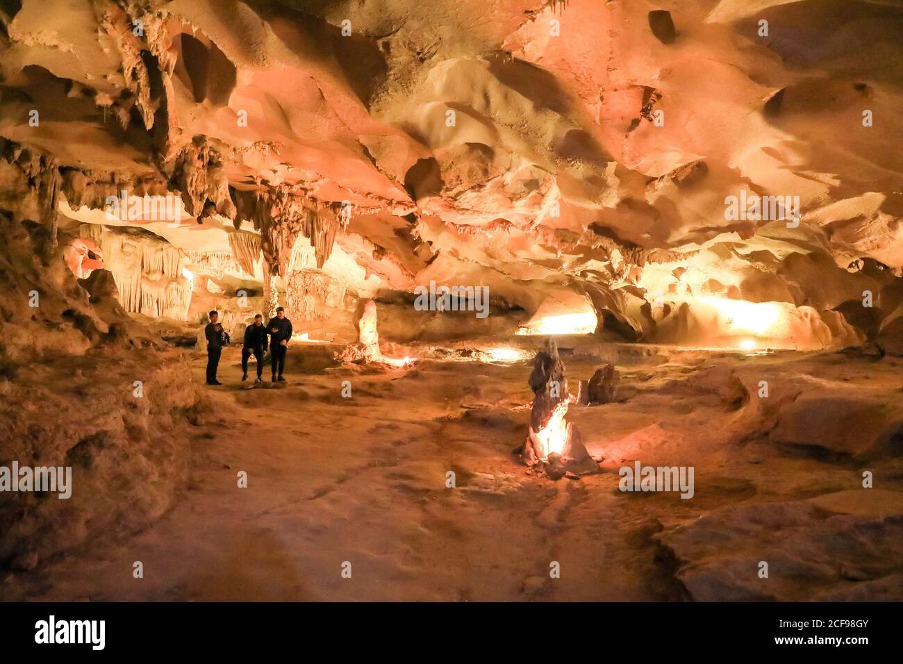 Stalactites and stalagmites inside Thien Canh Son Cave, Cong Do Island ...