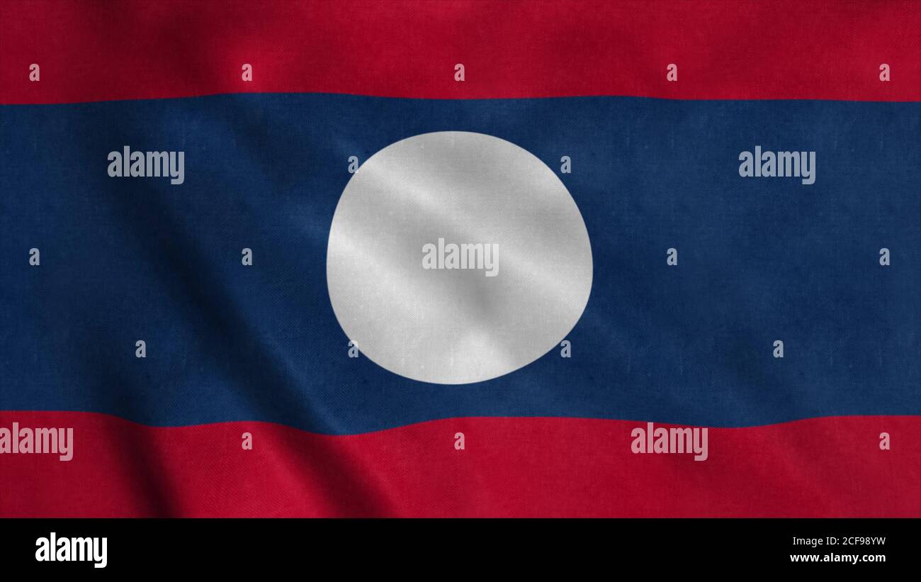 Laos flag waving in the wind. National flag of Laos. Sign of Laos ...