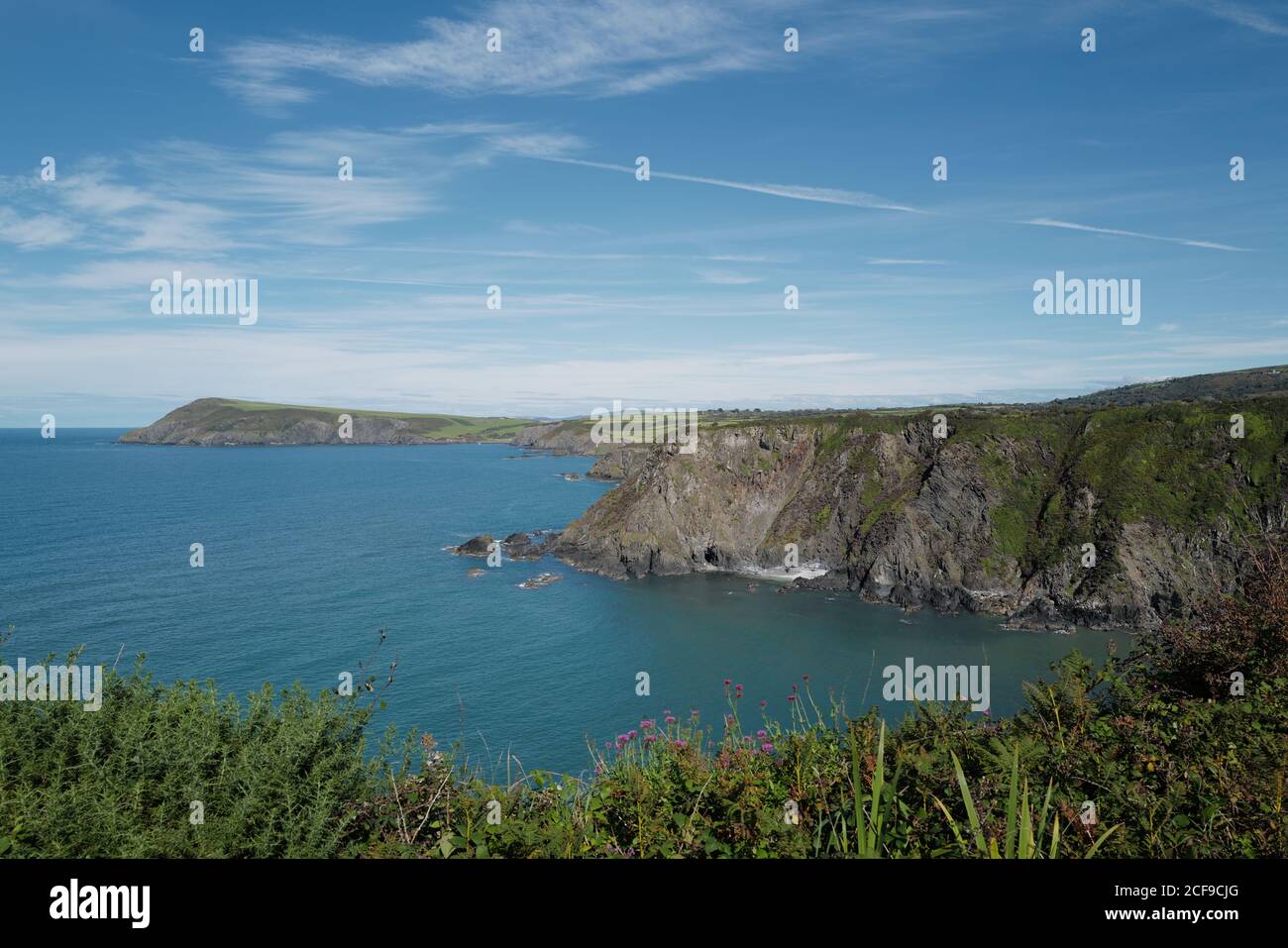 View of North Pembrokeshire Coastline showing Dinas Head Stock Photo ...