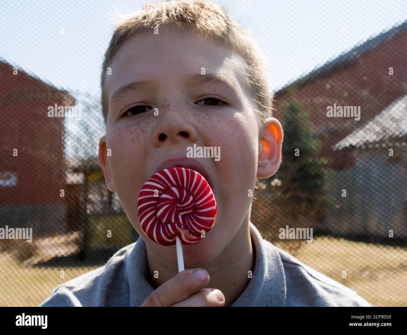 The boy is eating a delicious lollipop. The boy is eating a delicious ...