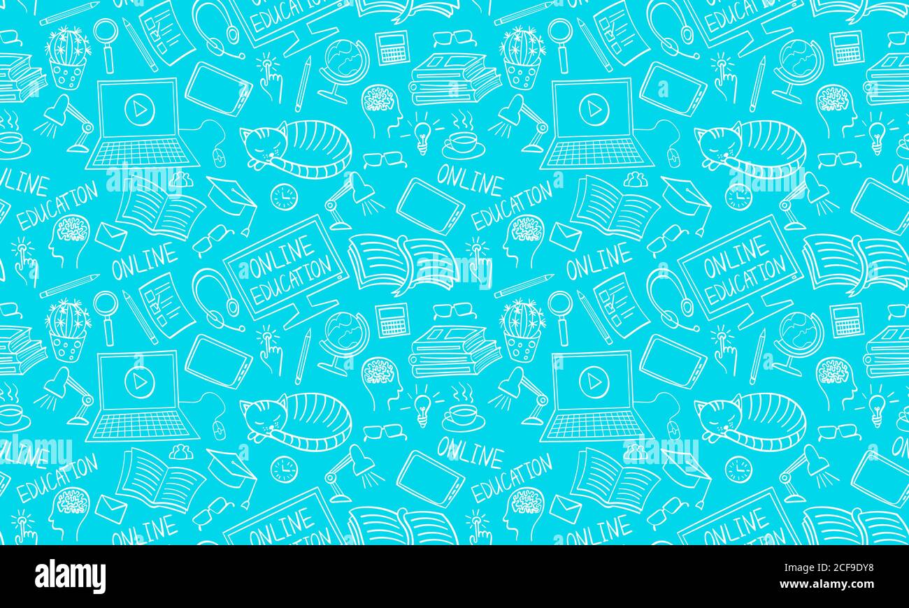 Online education hand drawn seamless pattern. E-learning doodles on ...