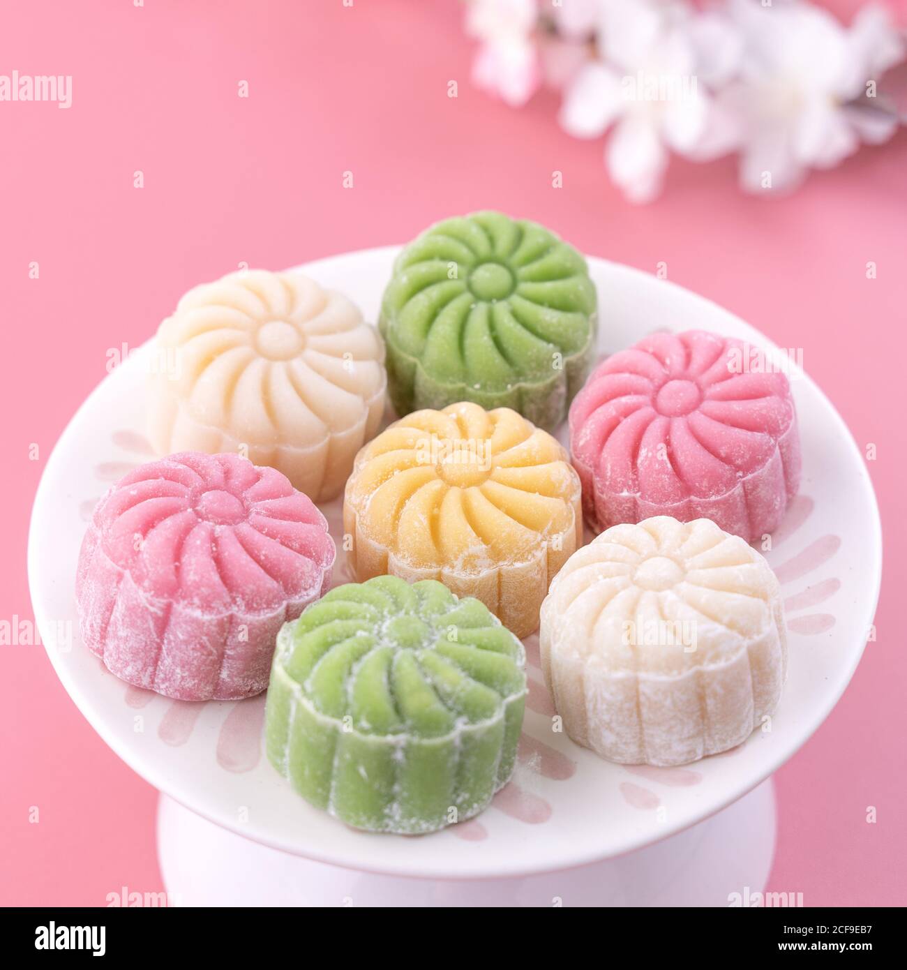 Colorful snow skin moon cake, sweet snowy mooncake, traditional savory ...