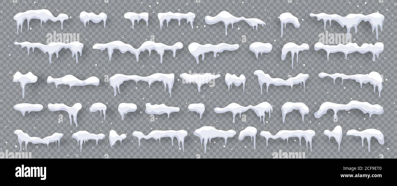 Snow, ice caps isolated on transparent background. Snowfall with ...