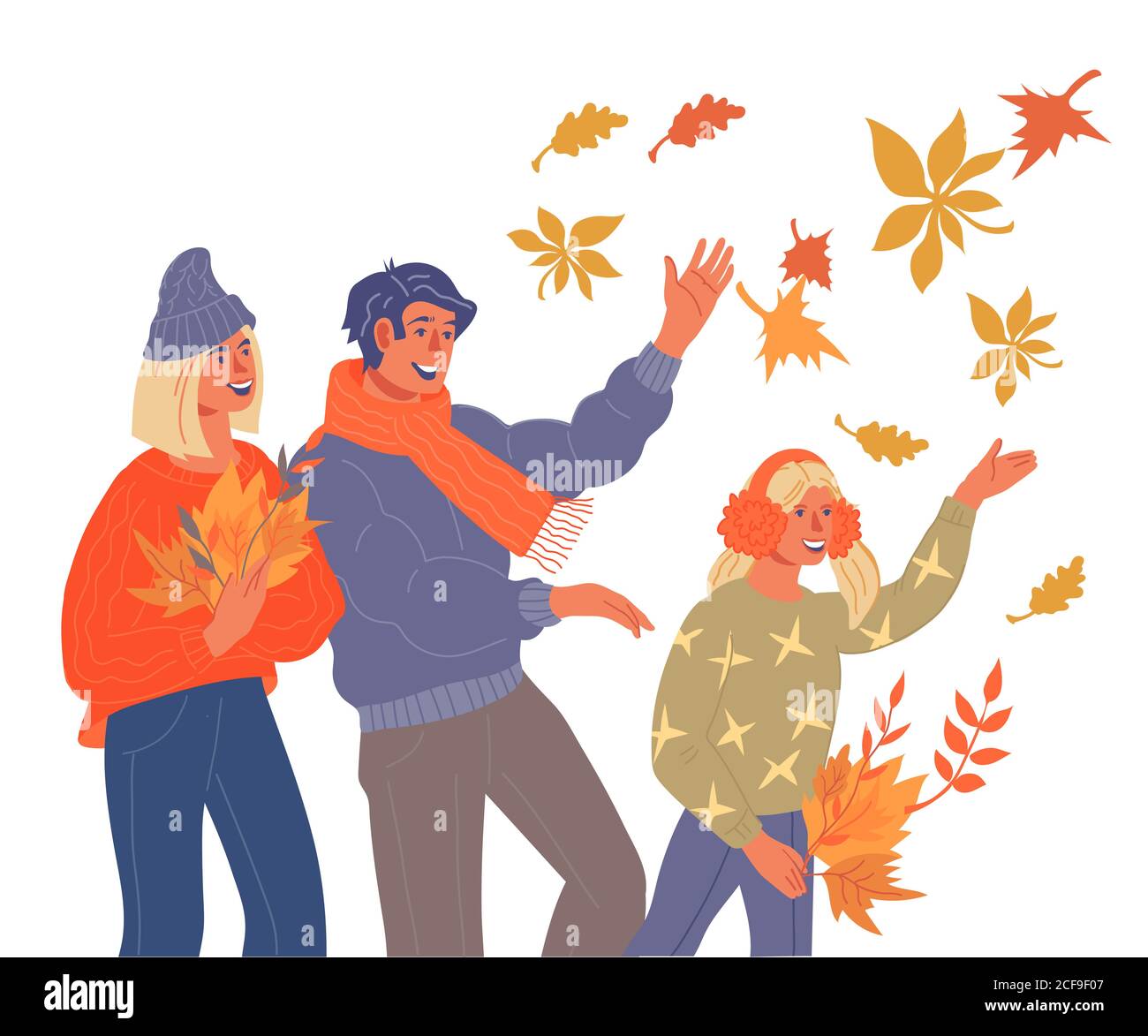 Happy family with child greeting autumn, flat vector illustration Stock ...