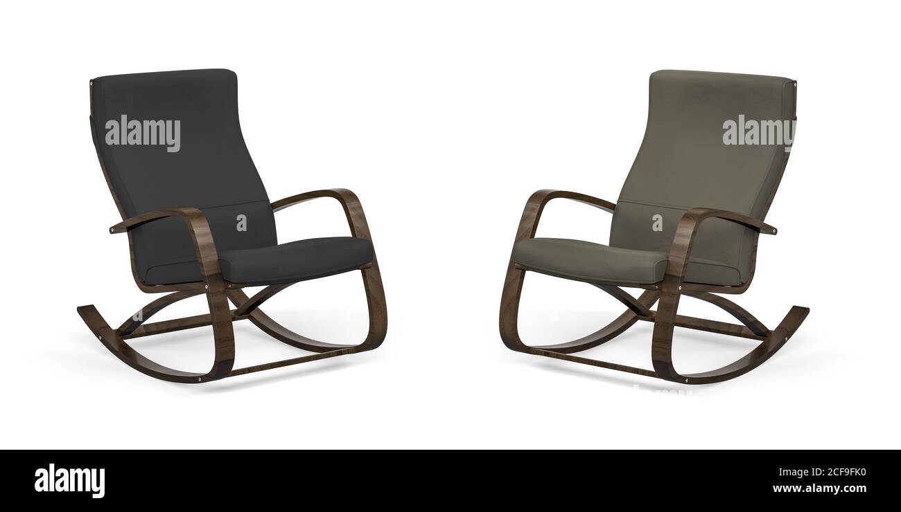 Two rocking chairs in dark gray and dark olive green on a white ...