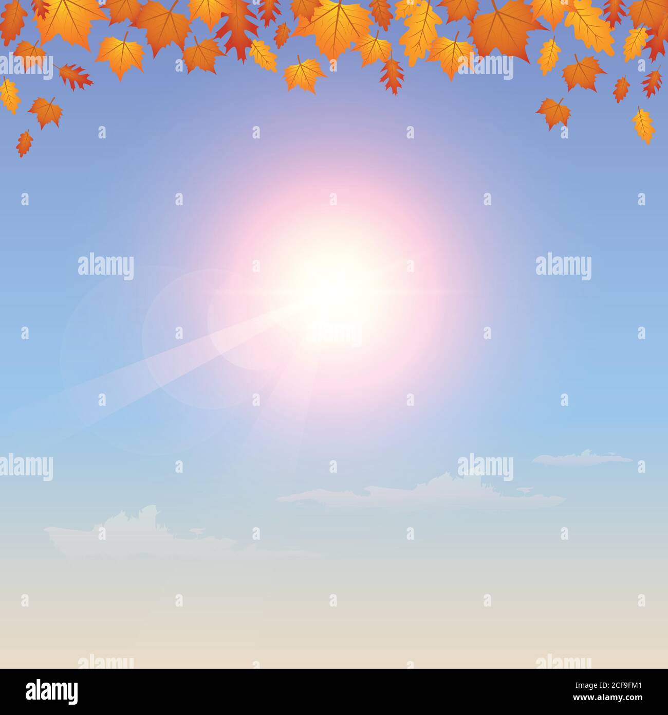 falling autumn leaves on sunny sky background vector illustration EPS10 ...