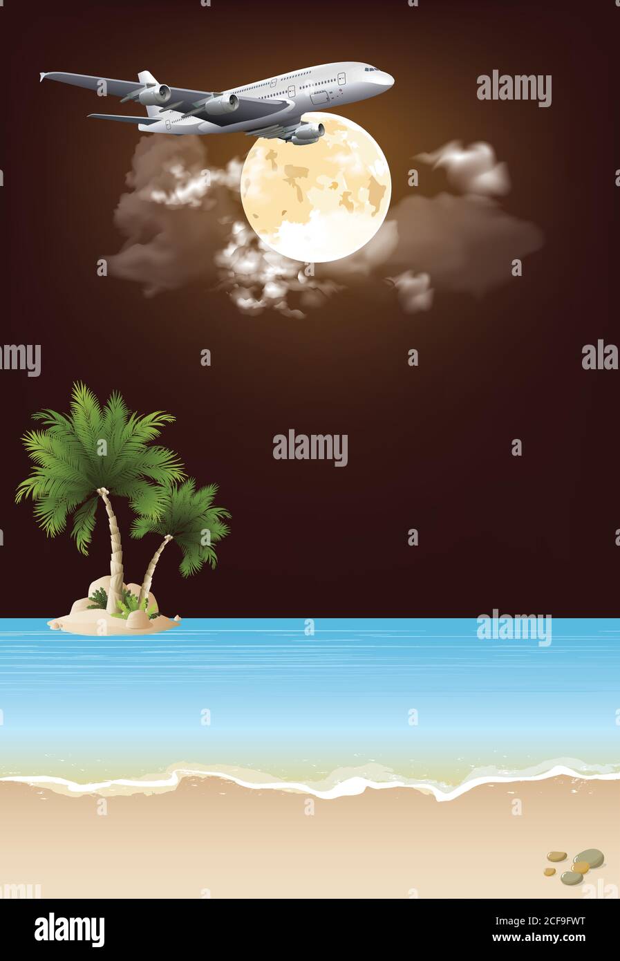 Full moon over the island Stock Vector Images - Alamy