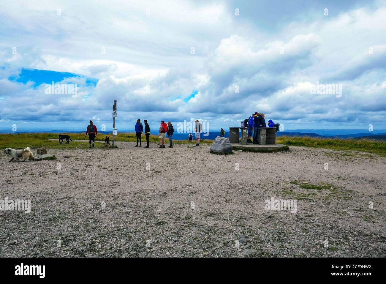 People on the summit of the Hohneck mountain, above Munster, Vosges ...